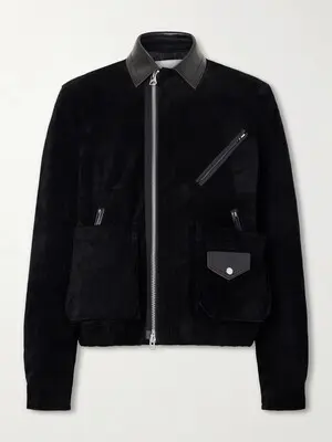 Sacai Leather-trimmed Suede Jacket - Black