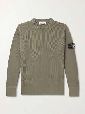 Stone Island Logo-appliquéd Ribbed Cotton-blend Sweater