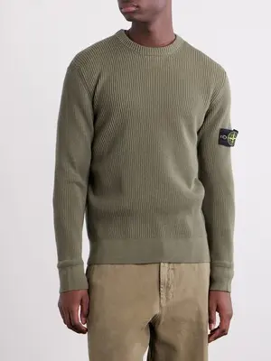 Stone Island Logo-appliquéd Ribbed Cotton-blend Sweater