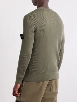 Stone Island Logo-appliquéd Ribbed Cotton-blend Sweater