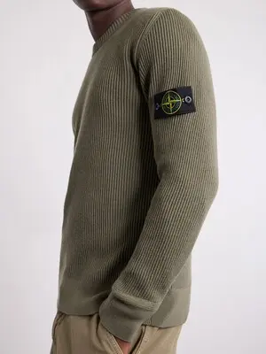 Stone Island Logo-appliquéd Ribbed Cotton-blend Sweater