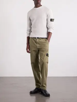 Stone Island Logo-appliquéd Ribbed Virgin Wool Sweater - Gray