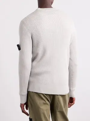 Stone Island Logo-appliquéd Ribbed Virgin Wool Sweater - Gray