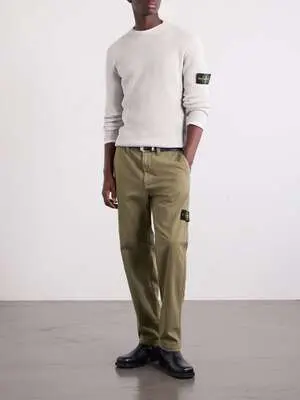 Stone Island Logo-appliquéd Ribbed Virgin Wool Sweater