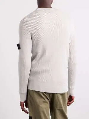 Stone Island Logo-appliquéd Ribbed Virgin Wool Sweater