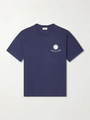 Frescobol Carioca Dinis Clube De Praia Printed Cotton And Linen-blend Jersey T-shirt - Blue