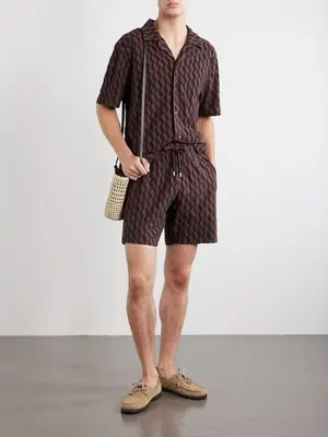Frescobol Carioca Augusto Cotton And Linen-blend Jacquard Terry Shorts - Brown