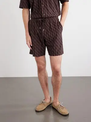 Frescobol Carioca Augusto Cotton And Linen-blend Jacquard Terry Shorts - Brown