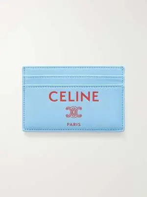Celine Logo-print Leather Cardholder - Light Blue