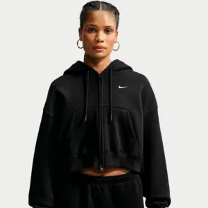 Nike Studio Fleece Oversized Full-zip Cropped Hoodie - Black