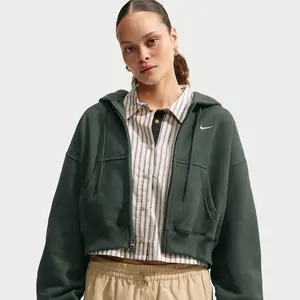 Nike Studio Fleece Oversized Full-zip Cropped Hoodie - Green
