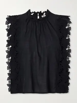 Sea Eleannora Lace-trimmed Cotton Tank - Black