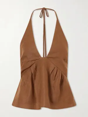 SIR. SIR Freja Linen Halterneck Tank Brown