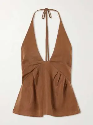 SIR. Freja Linen Halterneck Tank - Chocolate