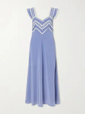 Rixo Bailee Midi Dress With Crochet Trim - Blue