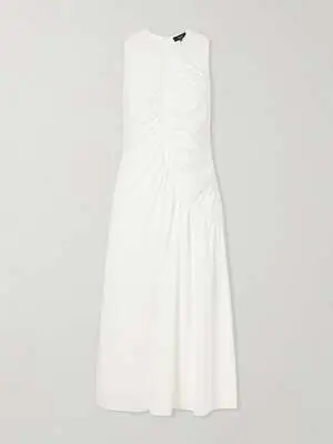 Theory Ruched Cotton-blend Sateen Midi Dress - White