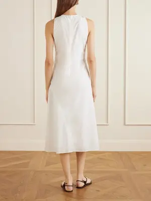 Theory Ruched Cotton-blend Sateen Midi Dress