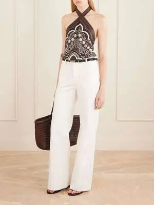 NILI LOTAN Solal Printed Silk Halter Top