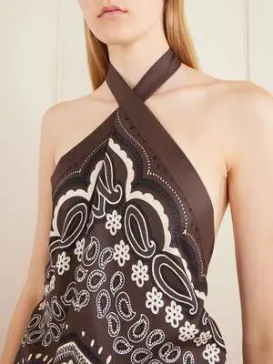 NILI LOTAN Solal Printed Silk Halter Top