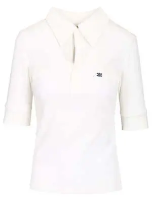 Celine Ribbed Silk And Cotton Polo Shirt With Triomphe Embroidery - White