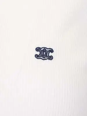 Celine Ribbed Silk And Cotton Polo Shirt With Triomphe Embroidery