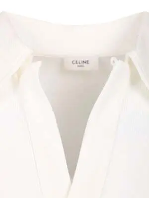 Celine Ribbed Silk And Cotton Polo Shirt With Triomphe Embroidery
