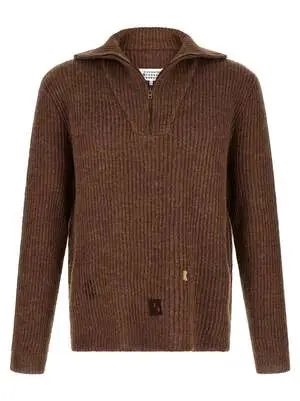 MAISON MARGIELA Ribbed Half-zip Pullover With Distressed Details - Brown