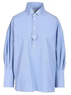 Celine Cotton Poplin Shirt With Embroidered Triomphe Motif - Blue