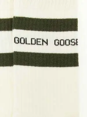 GOLDEN GOOSE Ribbed Distressed Crew Socks With Logo Detail