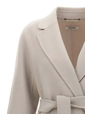 Max Mara Esturia' Wool Coat With Belt - Cream