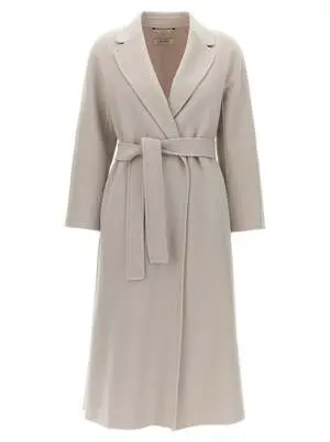 Max Mara Esturia' Wool Coat With Belt - Cream