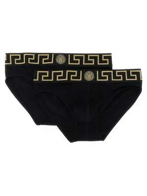 Versace 2-pack Briefs With 'greca' Pattern - Black