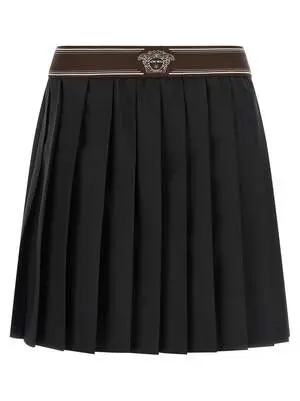 Versace Pleated Mini Skirt With Medusa Embroidery - Black