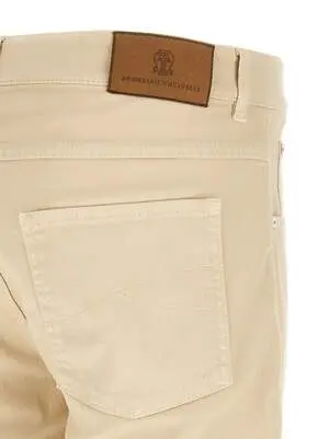Brunello Cucinelli Garment-dyed Stretch Cotton Canvas Jeans - Cream