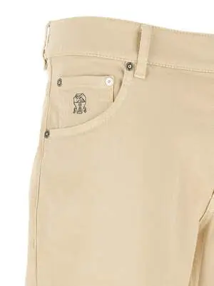 Brunello Cucinelli Garment-dyed Stretch Cotton Canvas Jeans - Cream