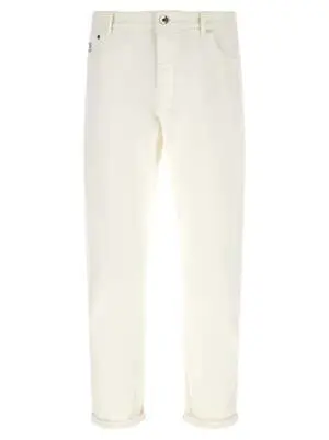 Brunello Cucinelli Slim Fit Garment-dyed Cotton Denim Jeans - White