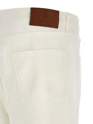 Brunello Cucinelli Slim Fit Garment-dyed Cotton Denim Jeans - White