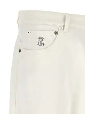 Brunello Cucinelli Slim Fit Garment-dyed Cotton Denim Jeans - White