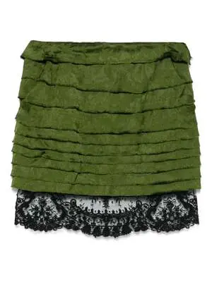 Saint Laurent Jacquard Miniskirt With Lace Trim - Green