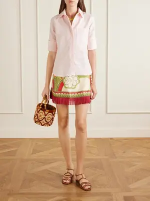La DoubleJ Fringed Silk-twill Mini Skirt - Green