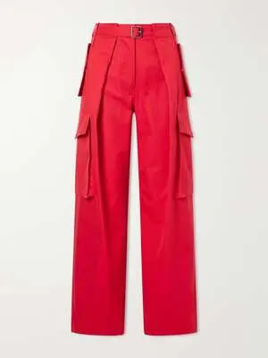 Loewe Belted Cotton And Silk-blend Gabardine Cargo Pants