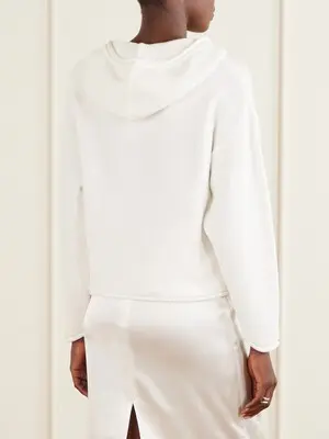 LESET Mae Open-knit Cotton-blend Hoodie - White