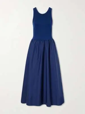 Polo Ralph Lauren Sleeveless Ponte And Poplin Midi Dress - Navy