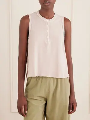 JAMES PERSE Cotton Piqué Tank With Button Placket - Brown