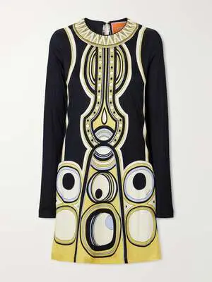La DoubleJ Slinky Printed Jersey Mini Dress - Black