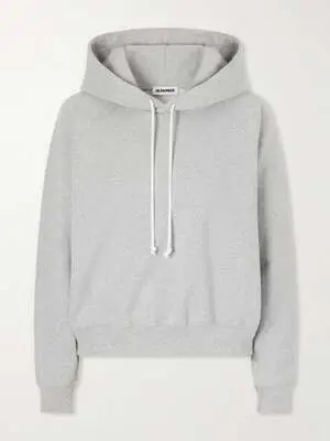 JIL SANDER Cropped Cotton-jersey Hoodie - Light Gray