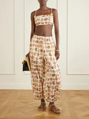 Farm Rio Embellished Printed Cropped Top