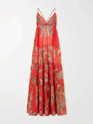 Etro Ruffled Printed Cotton Maxi Dress - Red