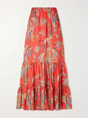 Etro Tiered Printed Cotton Maxi Skirt - Red