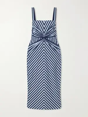 Carolina Herrera Striped Ruched Cotton-blend Midi Dress - Blue